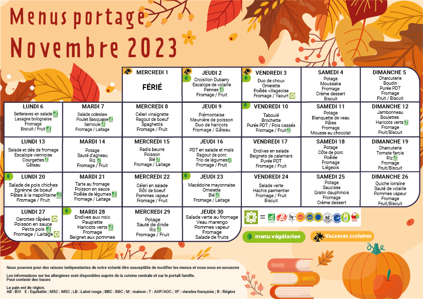 Portage de repas - Menus - Ville de L'Union