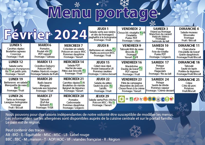 Portage de repas - Menus - Ville de L'Union