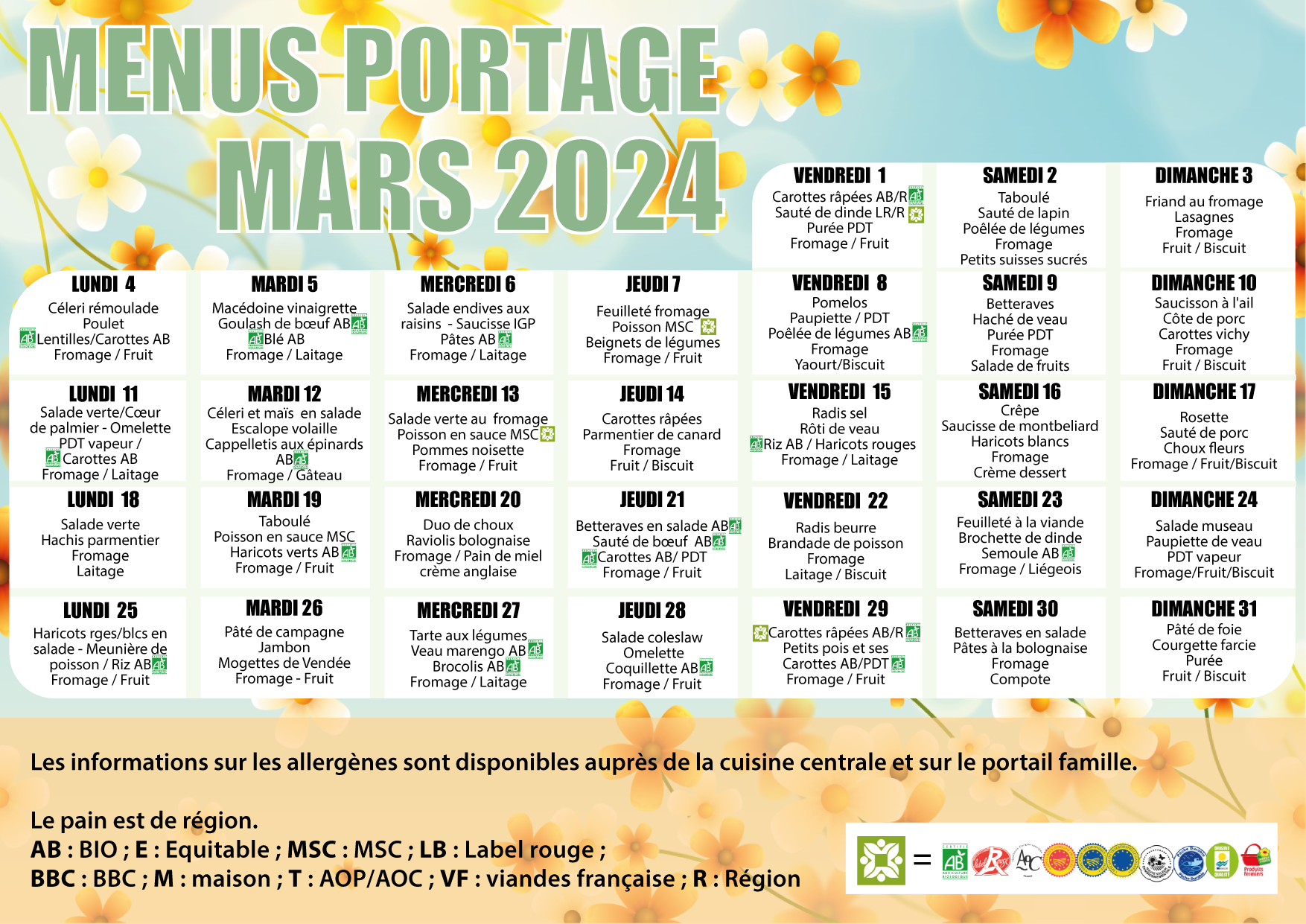 Portage de repas - Menus - Ville de L'Union