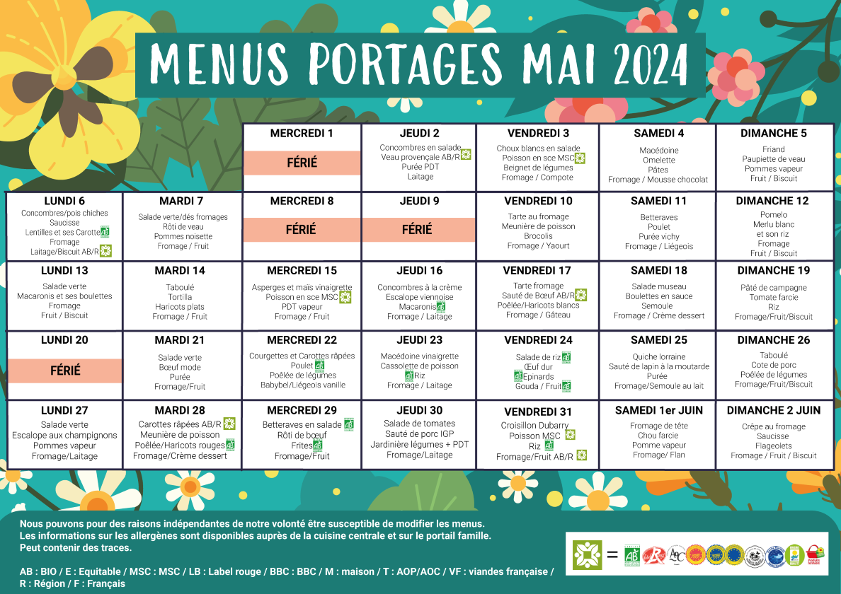 Portage de repas - Menus - Ville de L'Union