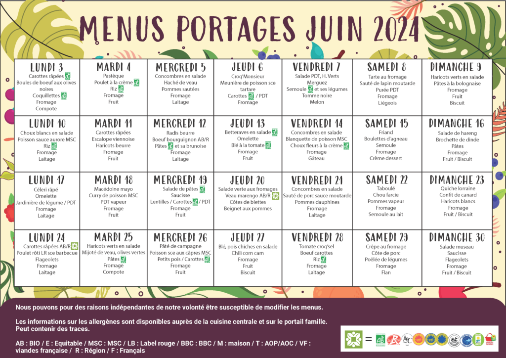 Portage de repas - Menus - Ville de L'Union